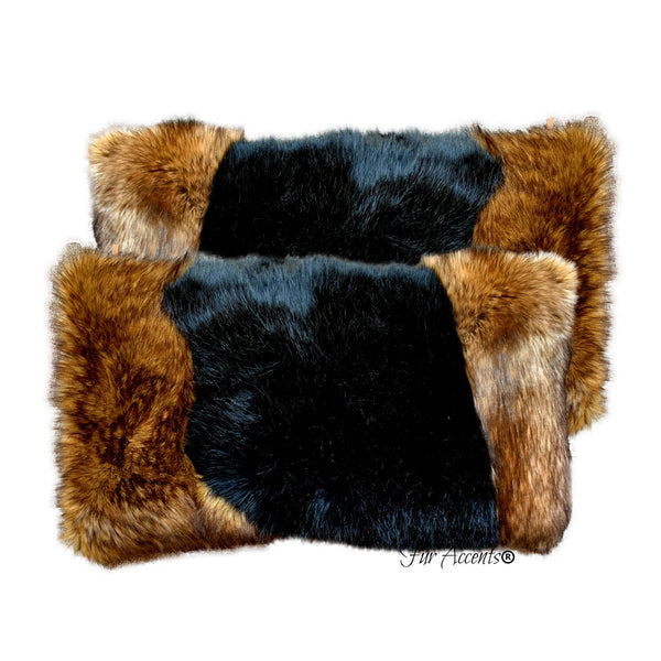 One Plush Faux Fur Pillow Sham, Black Shag with Medium Wolf Trim Borde ...